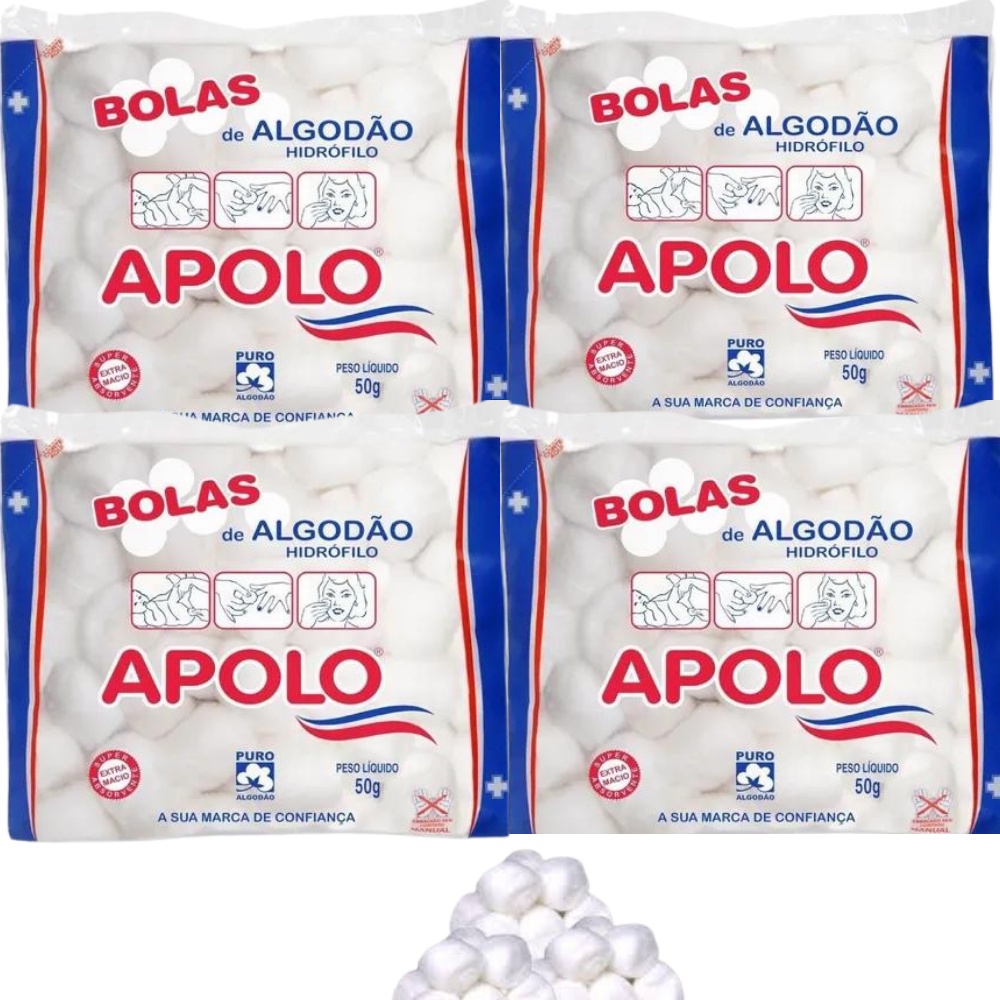 4 Pacotes de Algodão Bolinha Apolo Branco 050 gramas Macio e Permeável ...