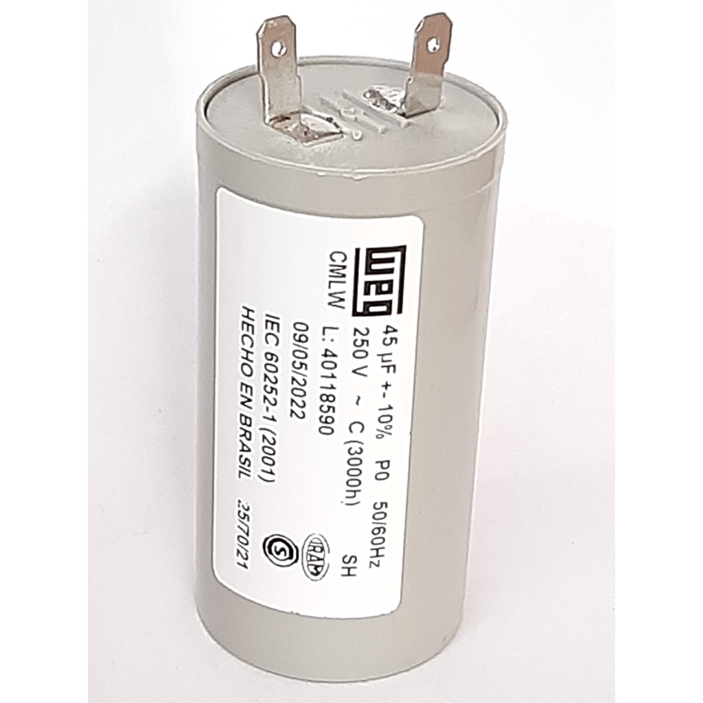 Capacitor Permanente Weg - 45uf - 250v - Terminal 2 Pinos | Shopee Brasil