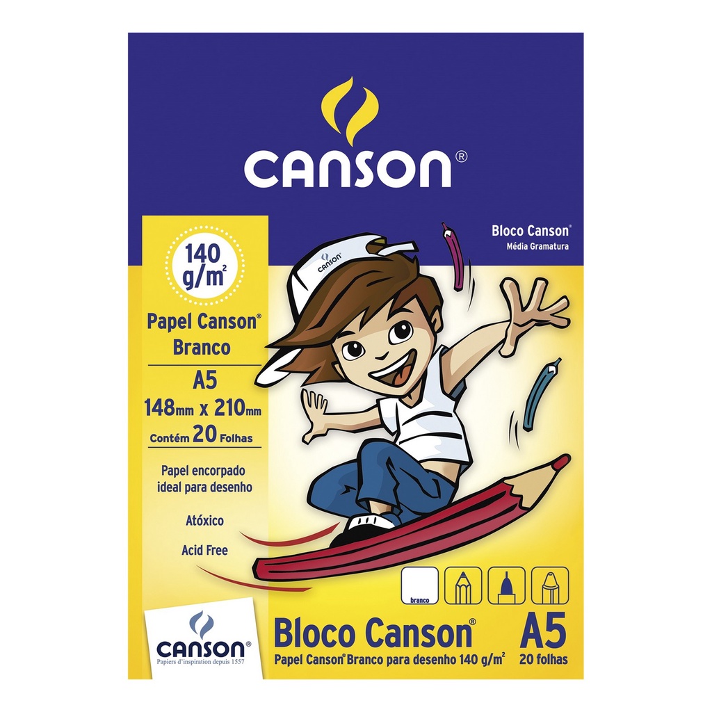 BLOCO CANSON ESCOLAR A5 140G/M2 BRANCO 20 FOLHAS | Shopee Brasil