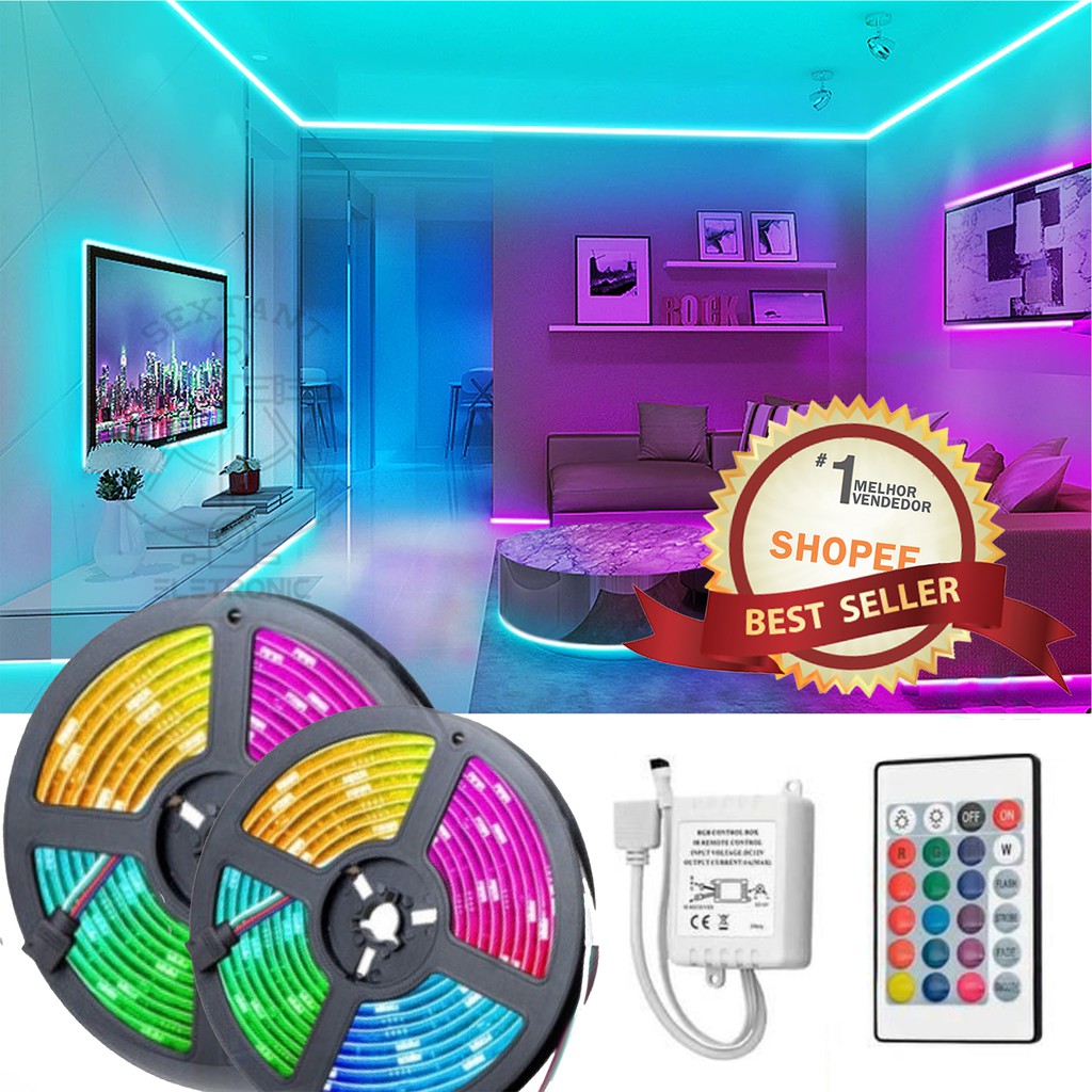 Fita Led Ultra Rgb 5050 5 Metros Com Controle Rolo 5m 16 Cores Colorida 300 Leds A prova D'agua ...