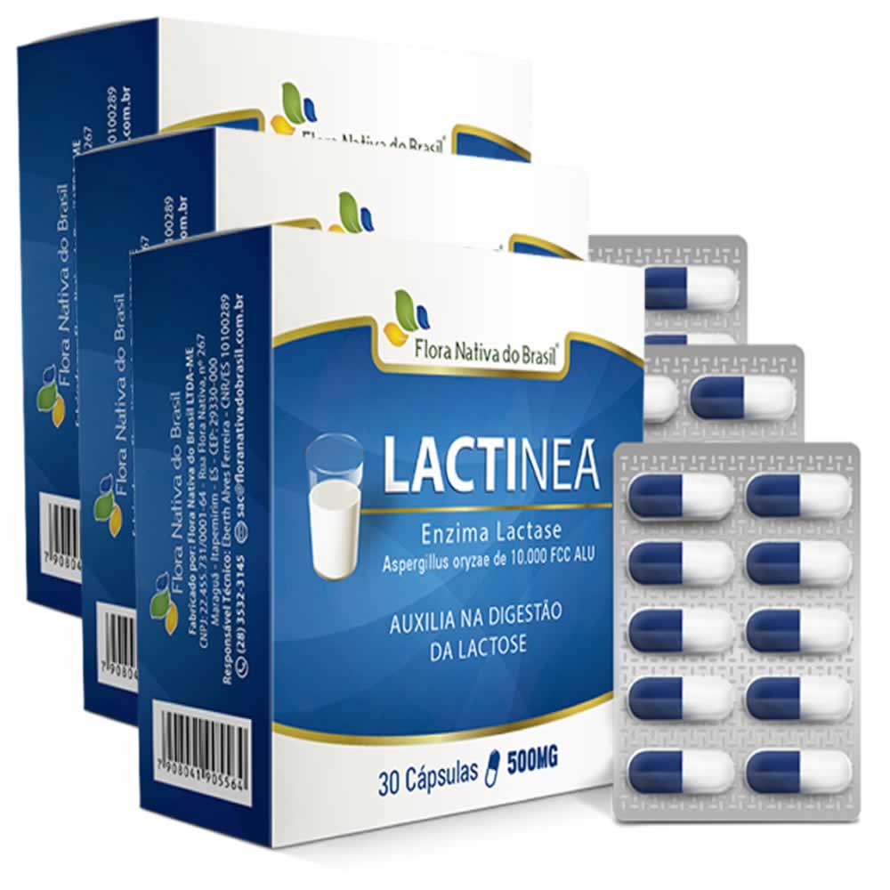 Lactinea 500mg 30 cápsulas - auxilia na digestão da lactose - 3 frascos ...