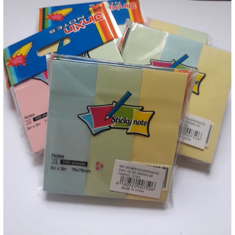 Bloco de notas com 300 unidades 76x76 colorido | Shopee Brasil