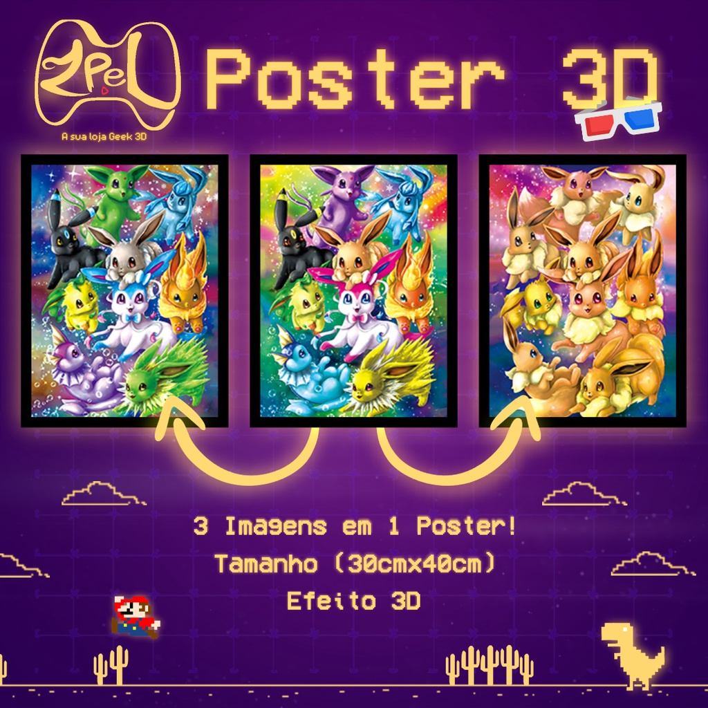 Quadro Poster 3D - Pokémon - 3 Imagens em 1 Poster - Eevee | Shopee Brasil