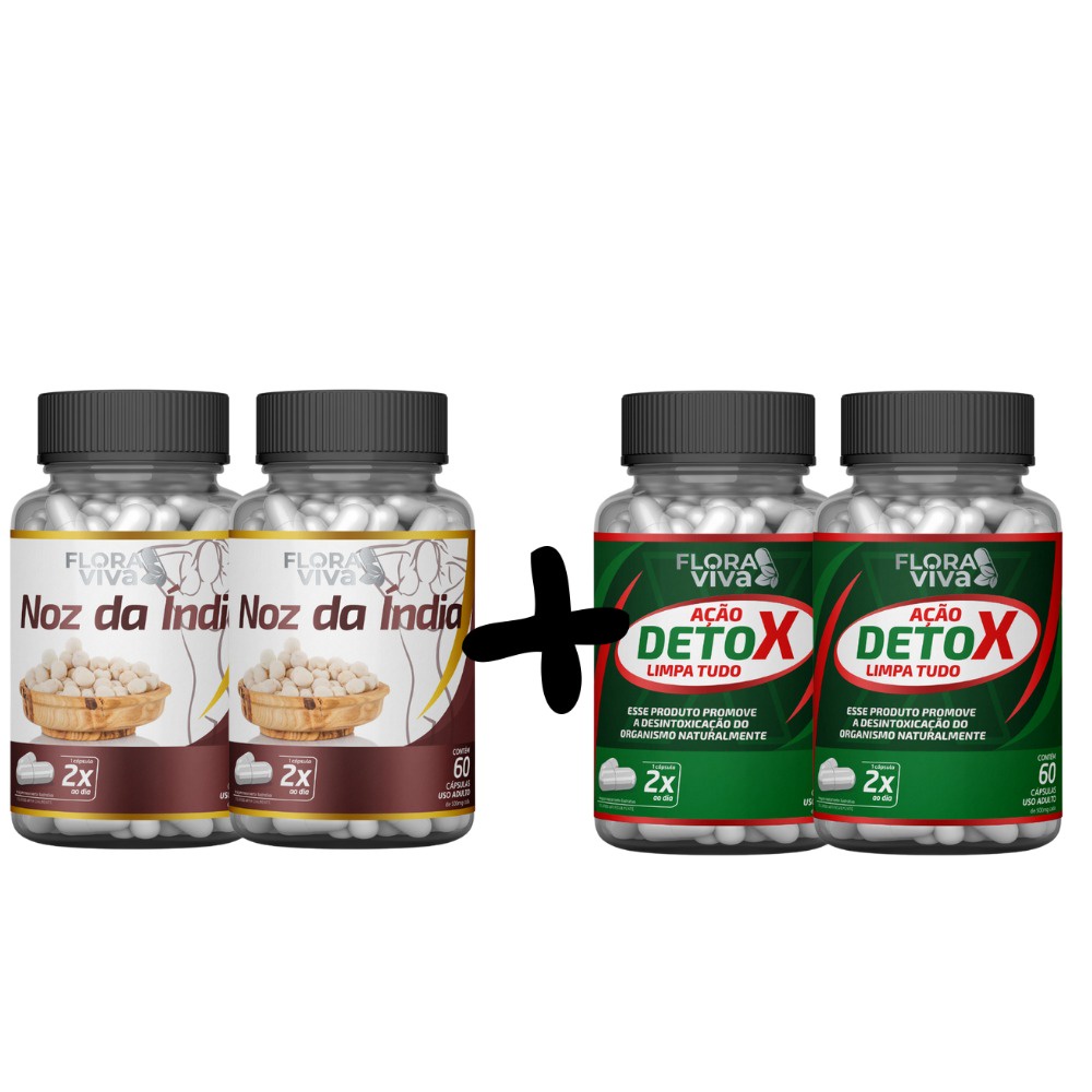 Nóz da índia + Ação detox 500 mg 60 cáps 4 potes | Shopee Brasil