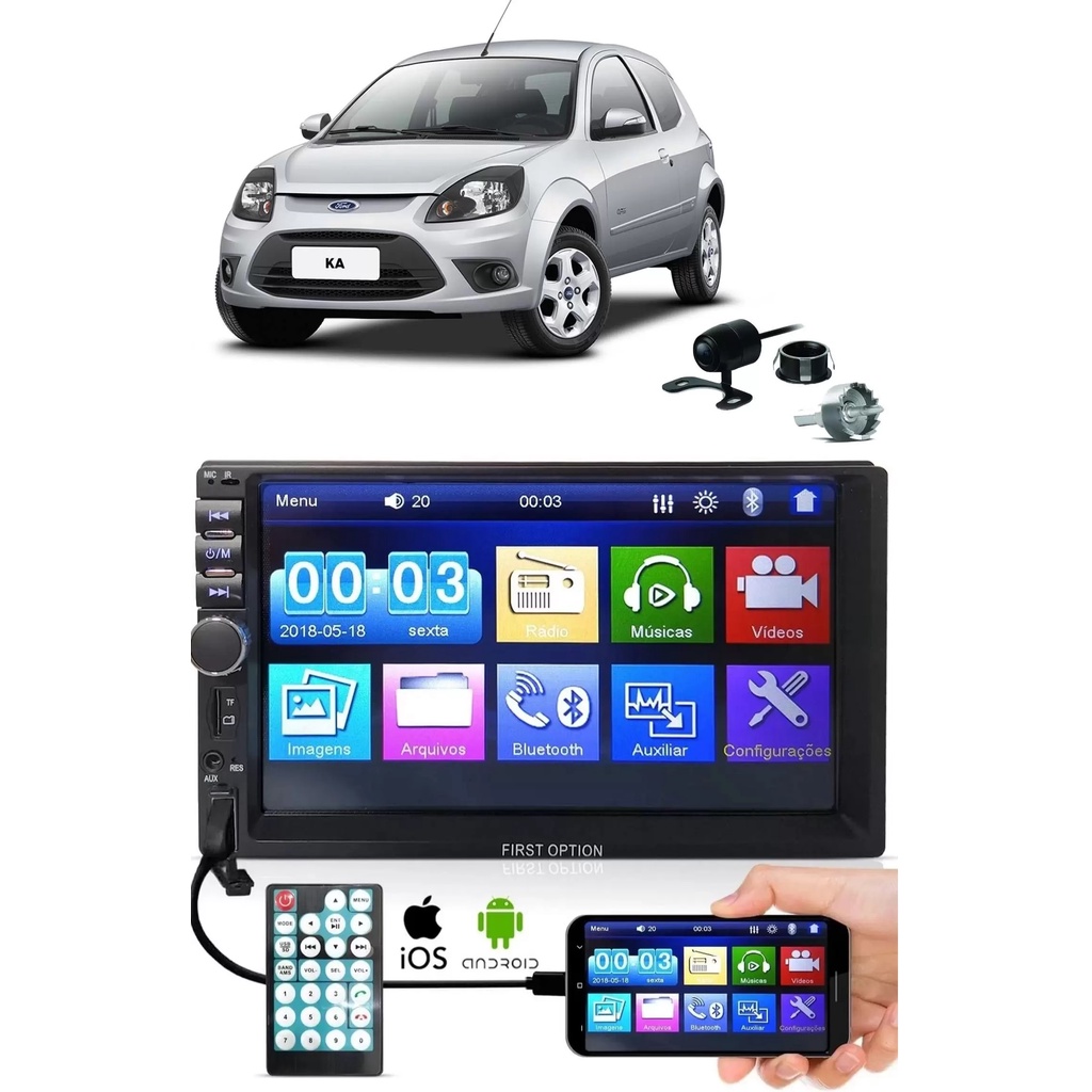 Central Multimidia Mp5 Moldura Ford Ka 1997 a 2013 Bt Usb Espelha Ios Android + Camera De Ré ...