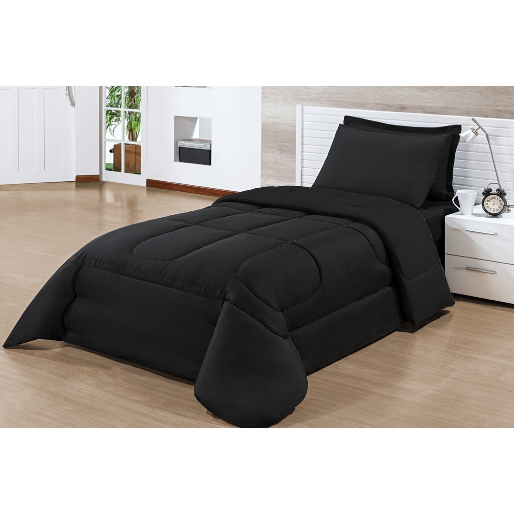 Edredom Solteiro Box Dupla Face Preto Inteiro | Shopee Brasil