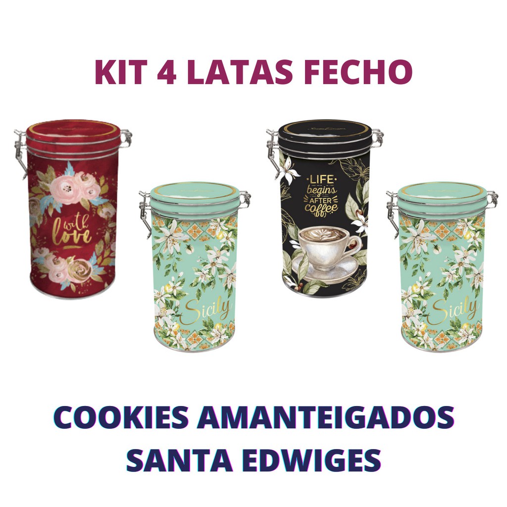 Kit 4 Unidades - Lata Fecho Biscoito Amanteigado Santa Edwiges 300g ...