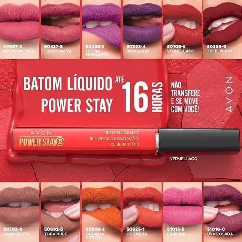 Batom 16 horas de duração Power stay Avon Não borra | Shopee Brasil