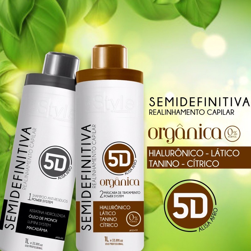 SEMI DEFINITIVA 5D ALISA AFRO ORGÂNICA 4 ÁCIDO MEGA ALISAMENTO 2x1L ...