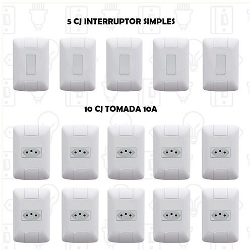 KIT 5 CJ INTERRUPTOR SIMPLES + 10 CJ TOMADA 10A 4X2 - TRAMONTINA ARIA - KIT+105ARIA | Shopee Brasil