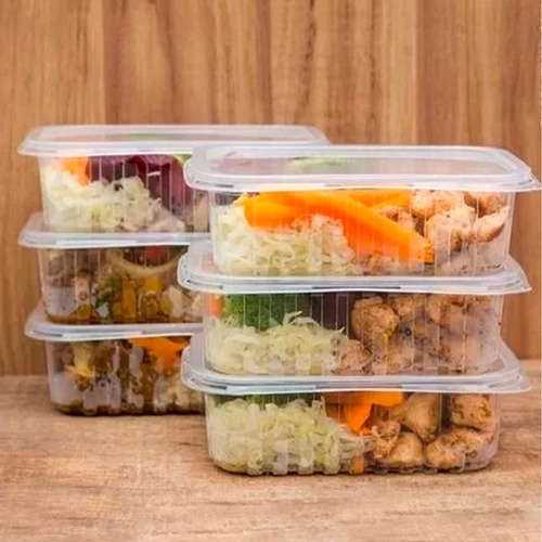 Pote Descartável Retangular Marmita kit 24 Unidades c/ Tampa - 1lt 750ml 500ml 250ml - Escorrega ...