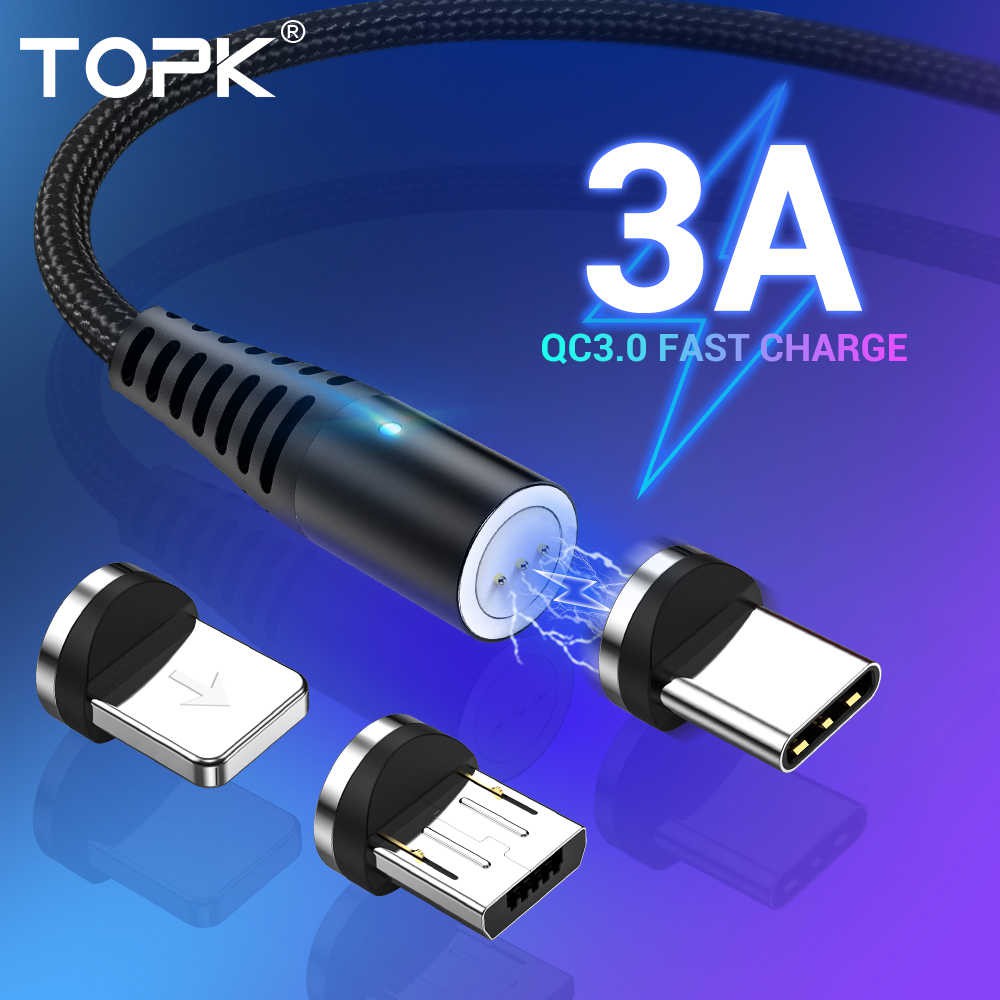 Kit Cabo Magnético Turbo 3 Em 1 Topk 3ª Geração AM60 Quick Charge 3.0 ...