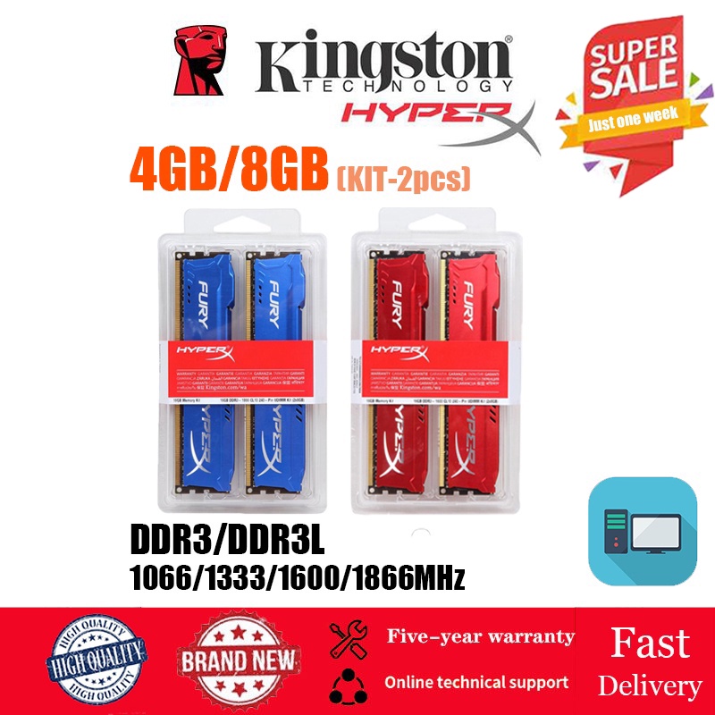 (Em Estoque) 2 Pcs Kingston Hyperx 4 Gb/8 DDR3/DDR3L KIT De Memória Desktop DIMM 1066/1333/1666 ...