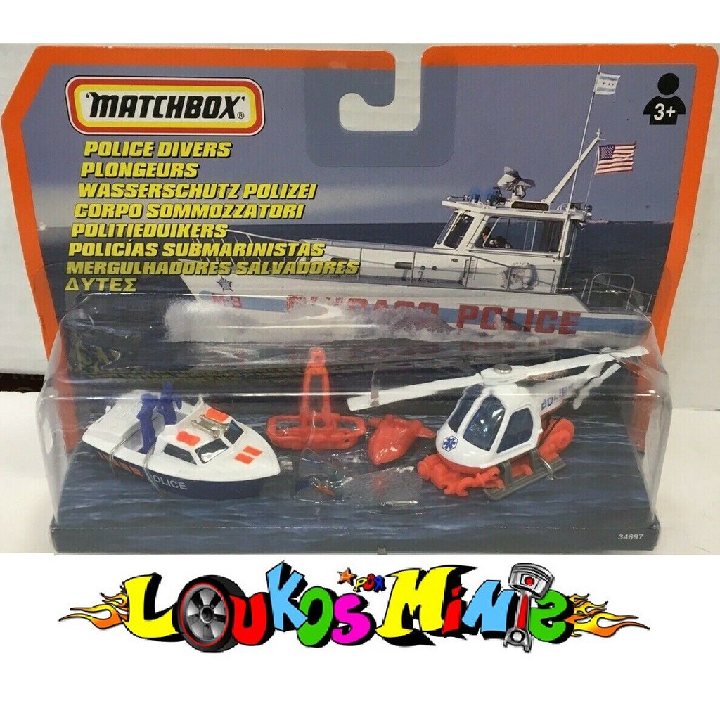 MATCHBOX LAUNCH BOAT & HELICOPTER POLICE DIVERS SET LACRADO | Shopee Brasil