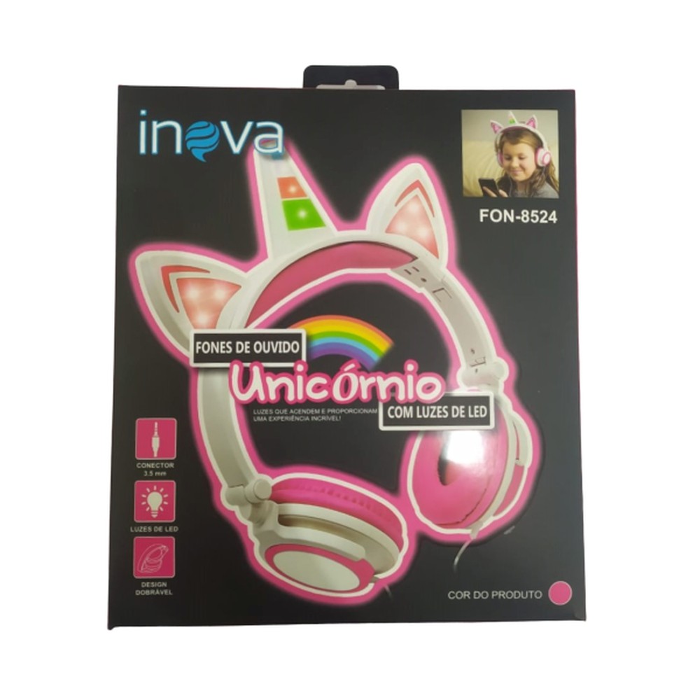 Fone de Ouvido Inova FON-8524 com Fio Estéreo Unicórnio Rosa | Shopee ...