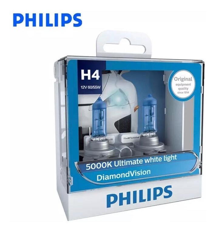 LAMPADA PHILIPS H4 DIAMOND VISION 5000K 55W SUPER BRANCA | Shopee Brasil