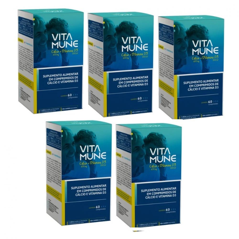 Kit C/5 - Vitamune Cálcio + Vitamina D3 Original Cimed - 600mg C/60 ...