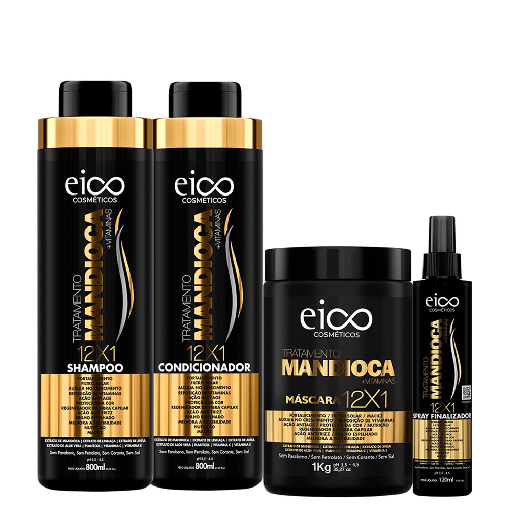 Kit Eico Tratamento capilar Mandioca Shampoo e Condicionador 800ml ...