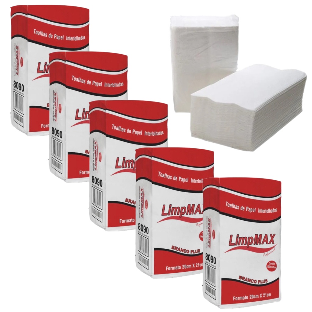 Papel Toalha Interfolha Branco 20cm x 19cm - Fardo com 5.000 folhas ...