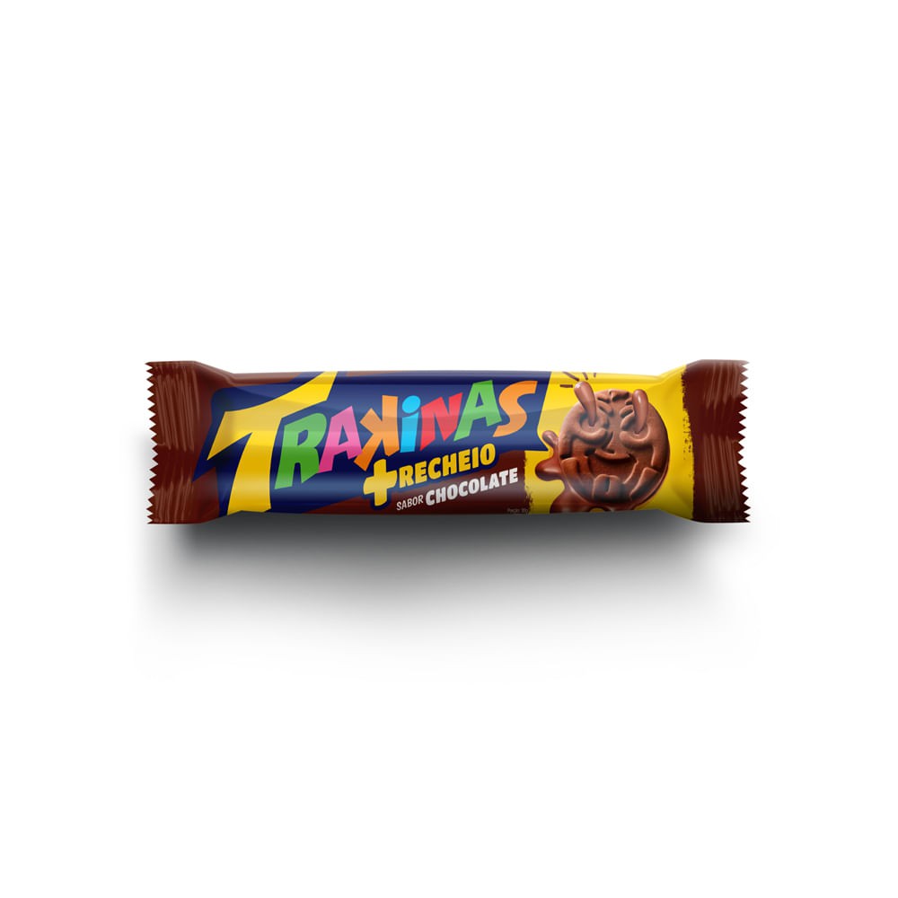 3 unidades Biscoito Recheado Trakinas 126g Mais Recheio Chocolate ...