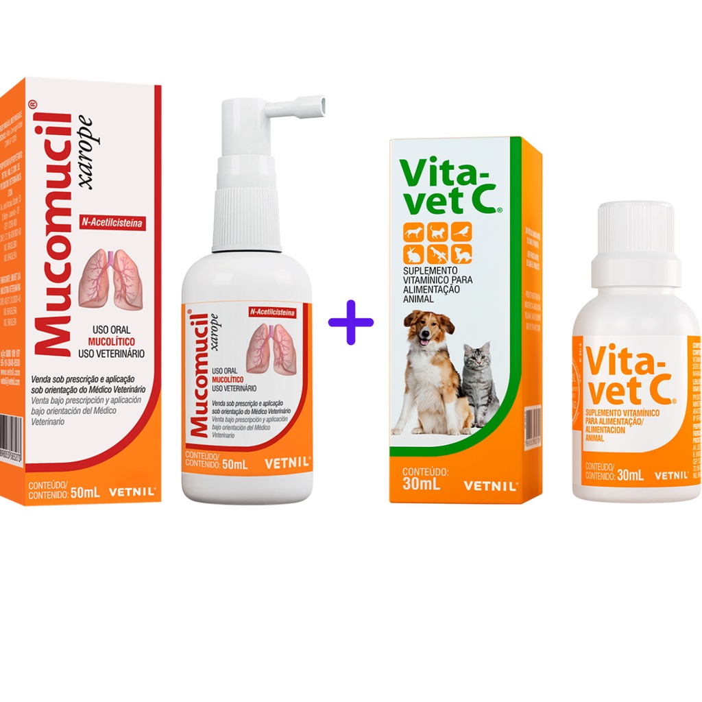 Mucomucil Xarope 50ml + Vita-Vet C 30ml Cães e Gatos Vetnil | Shopee Brasil