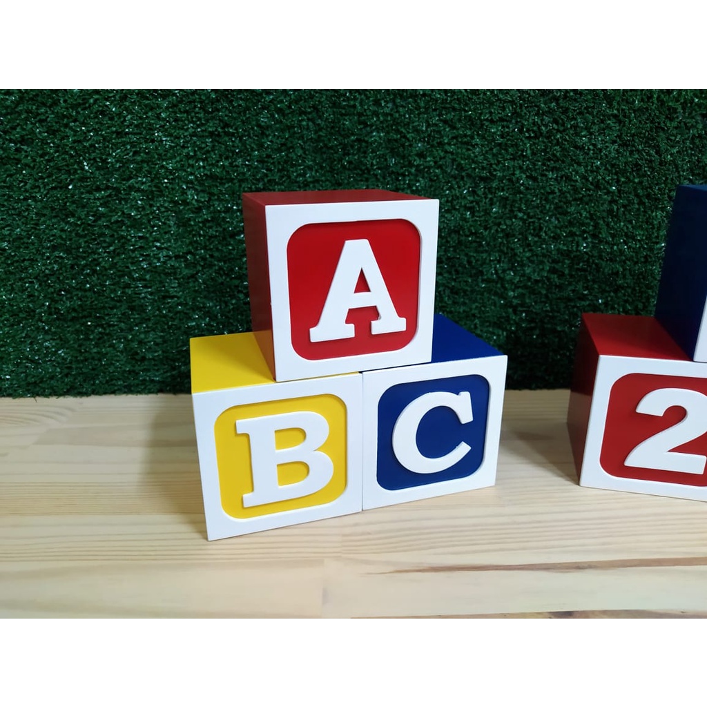 Trio Cubo ABC ou 123 Decorativo Mdf Pintado 10x10cm Vermelho / Amarelo ...
