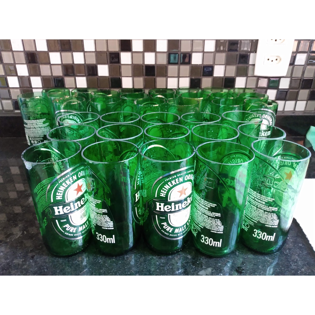 Kit com 40 copos Artesanais feito com garrafas de long neck 330ml ...