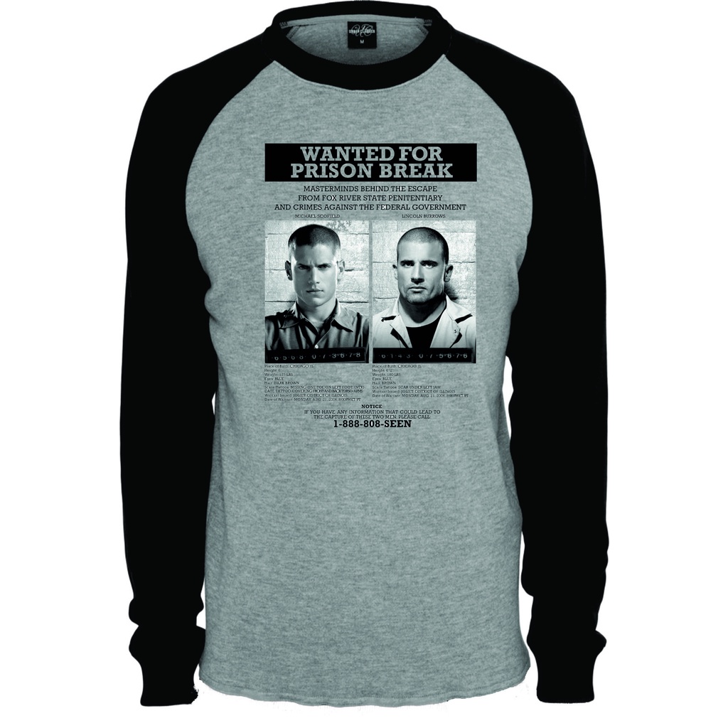 Camiseta Raglan Manga Longa Prison Break Estampa Série | Shopee Brasil