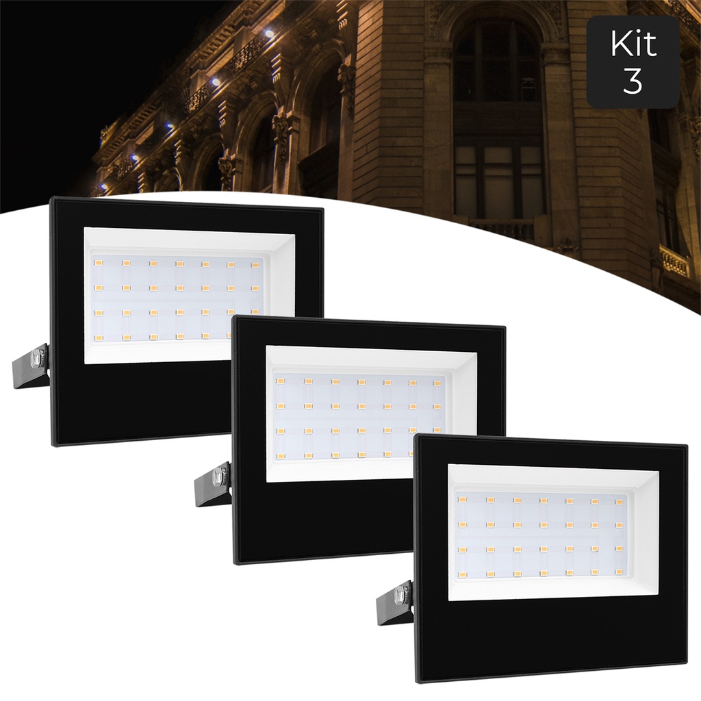 Kit 3 Refletor Led 50w Holofote Bivolt Prova Dágua Cor de Luz Branco Quente | Shopee Brasil