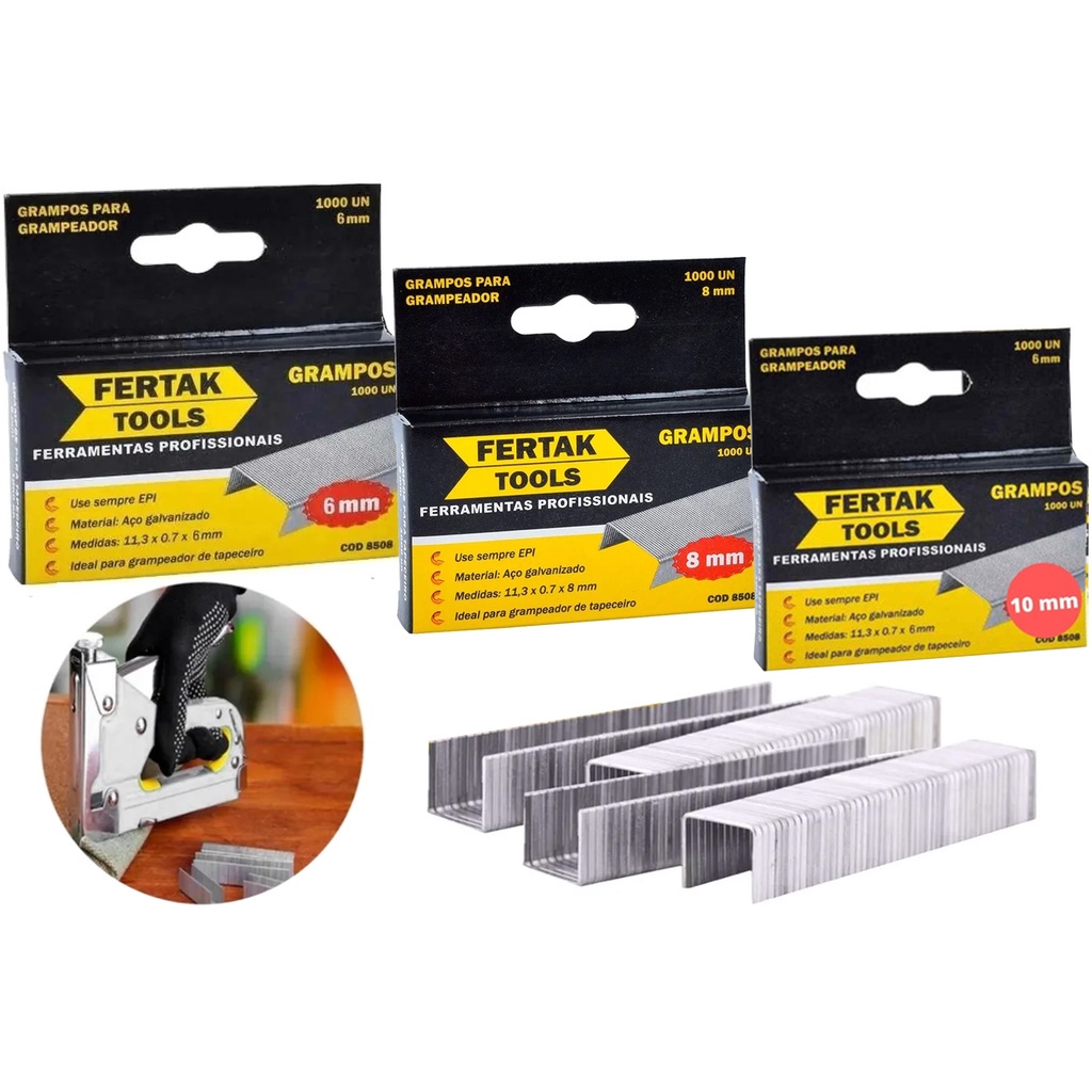 Grampo para grampeador 1000 unidades Vários tamanhos -Fertak. | Shopee ...