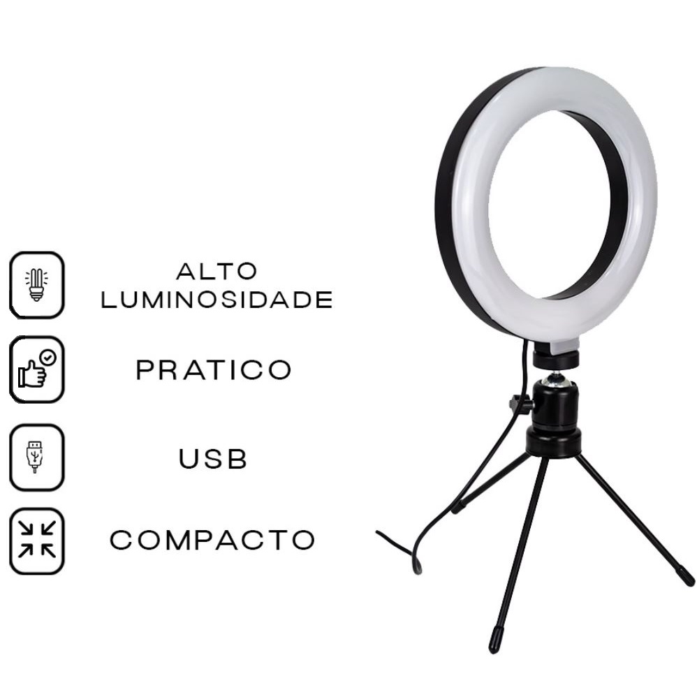 Ring Light Mesa 6 Polegadas Tripé 16cm (Anel De Led) | Shopee Brasil