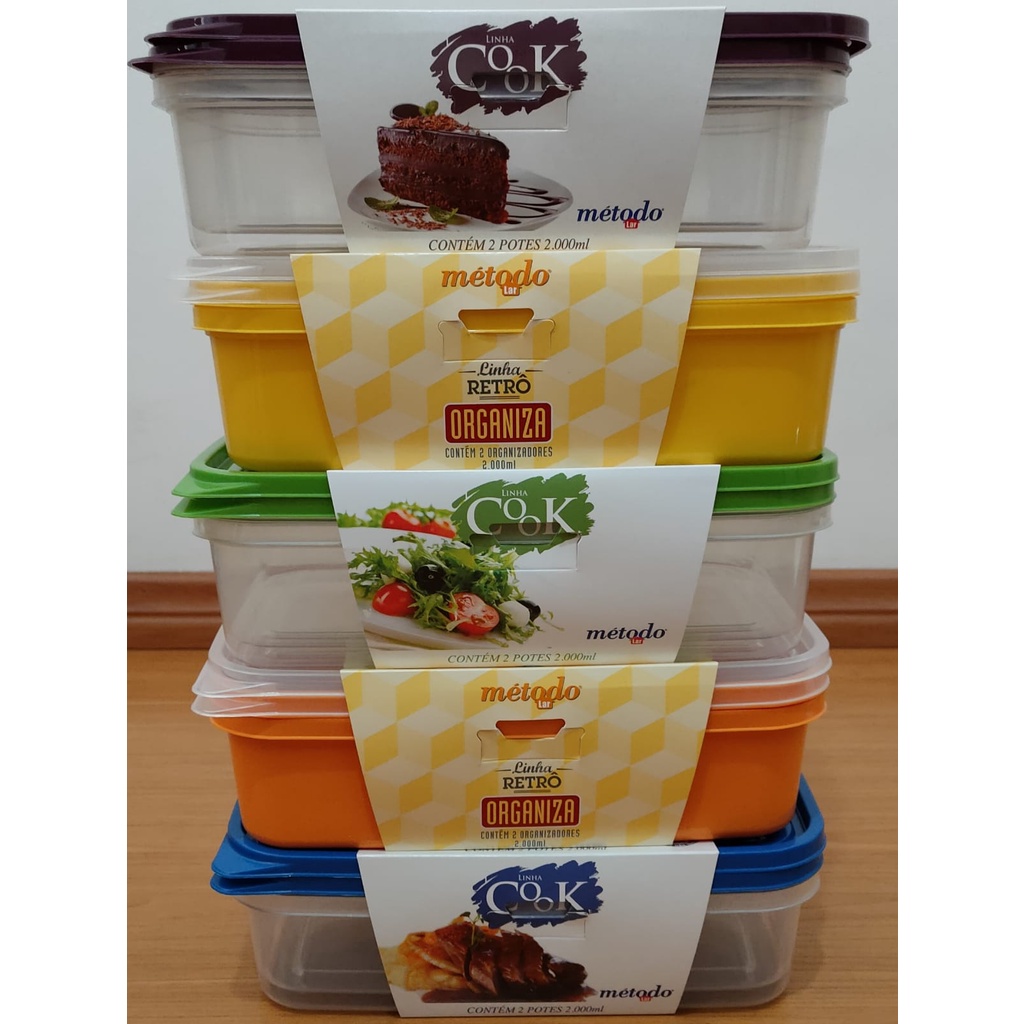 CONJ. COM 2 POTES RETANGULAR 2 LITROS PARA ACONDICIONAR SEUS ALIMENTOS ...