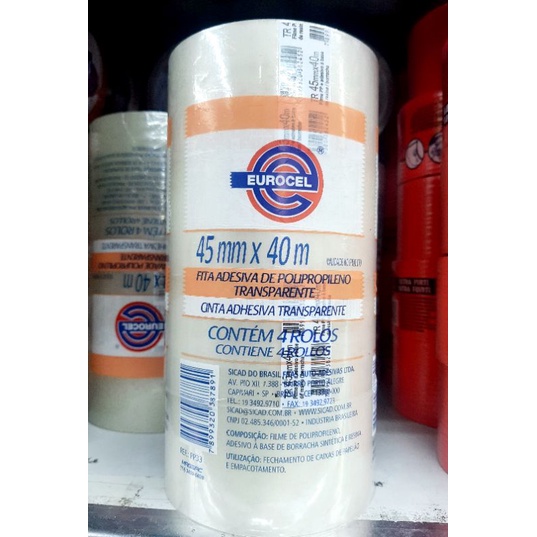 Fita Adesiva Eurocel 4 unidades 45 mm X 40 m Transparente | Shopee Brasil