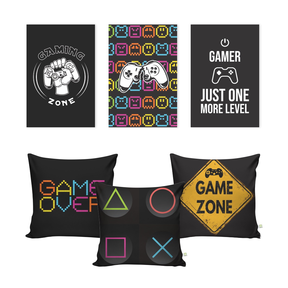 Kit 3 Quadros + 3 Capas De Almofada Video Game Quarto Gamer | Shopee Brasil