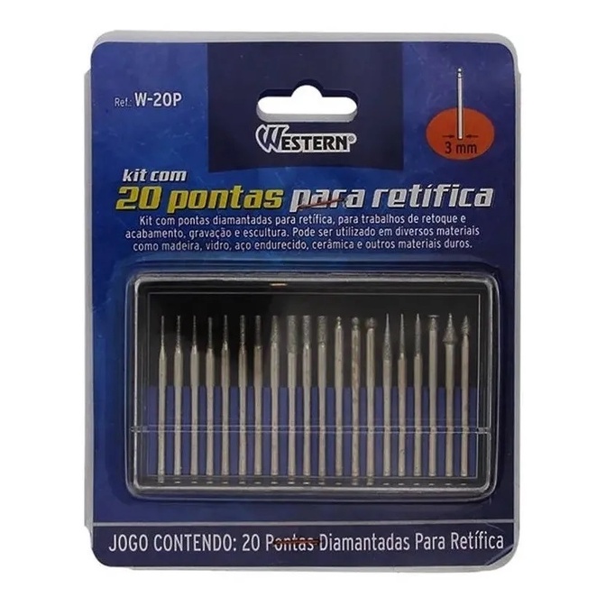 Jogo Com 20 Pontas Diamantadas Kit Micro Retífica Western W-20 | Shopee ...