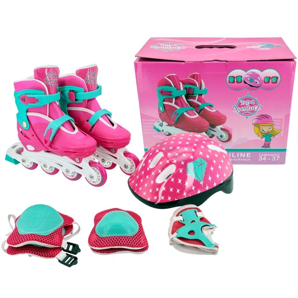 Patins Infantil 4 Rodas Feminino Menina Roller Criança Rosa | Shopee Brasil