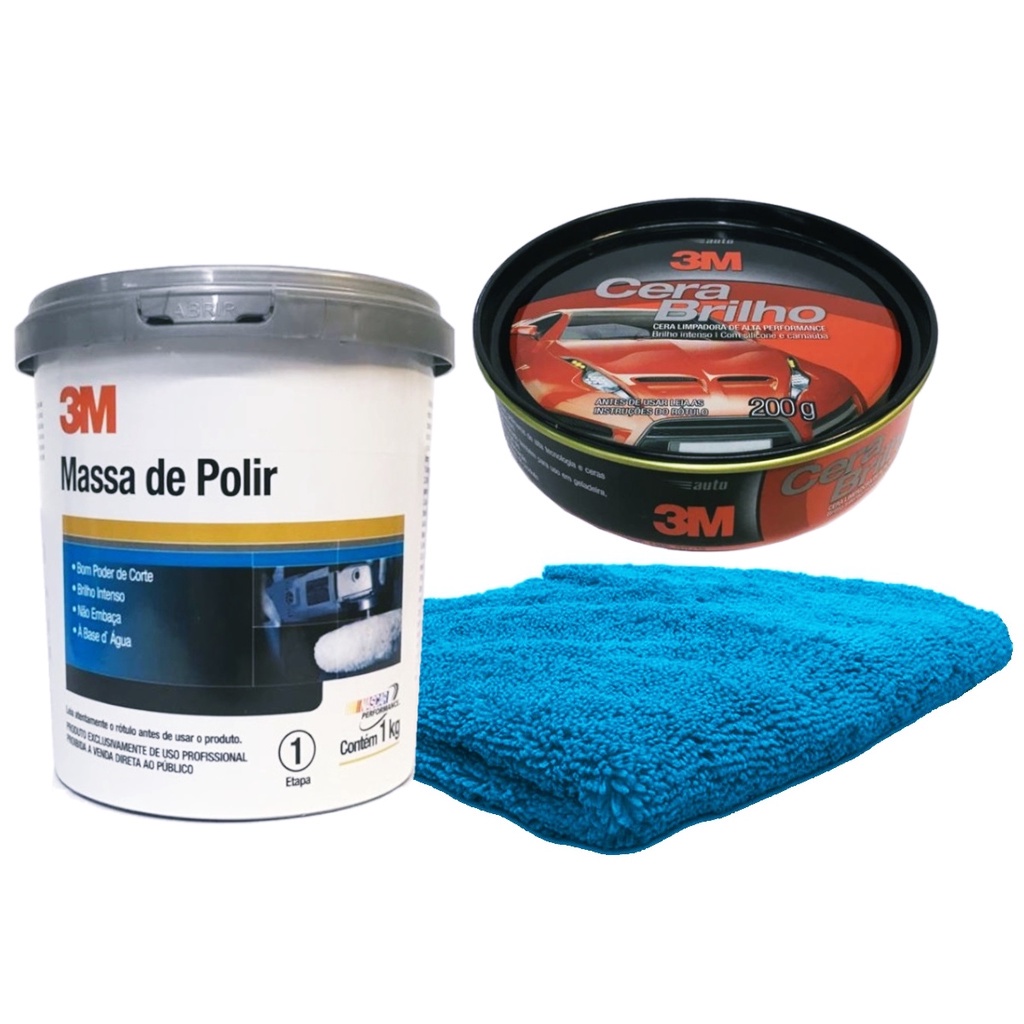 MASSA POLIR 3M + CERA BRILHO SILICONE E CARNAUBA + FLANELA | Shopee Brasil