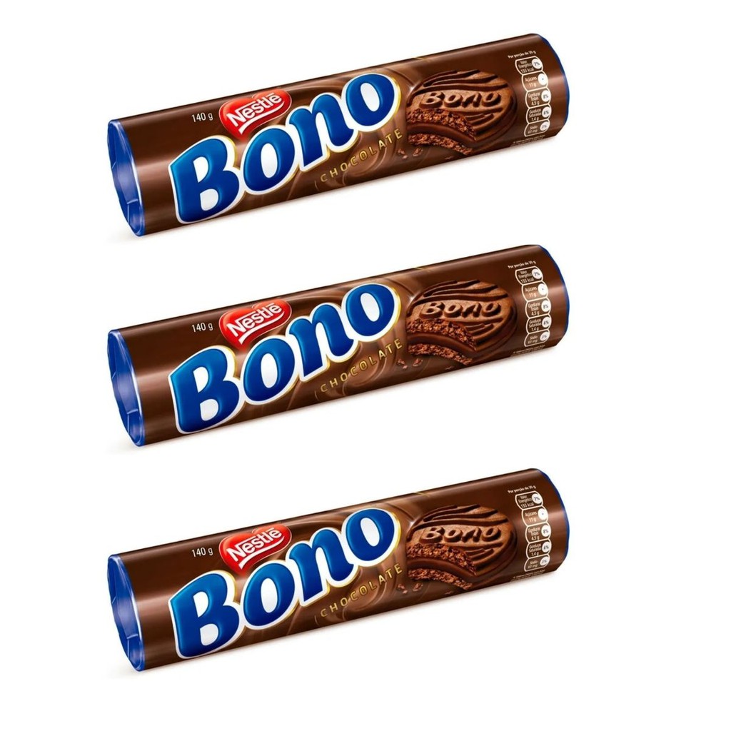 Kit 03 Biscoito Bolacha Bono Recheado Sabor Chocolate 140g | Shopee Brasil