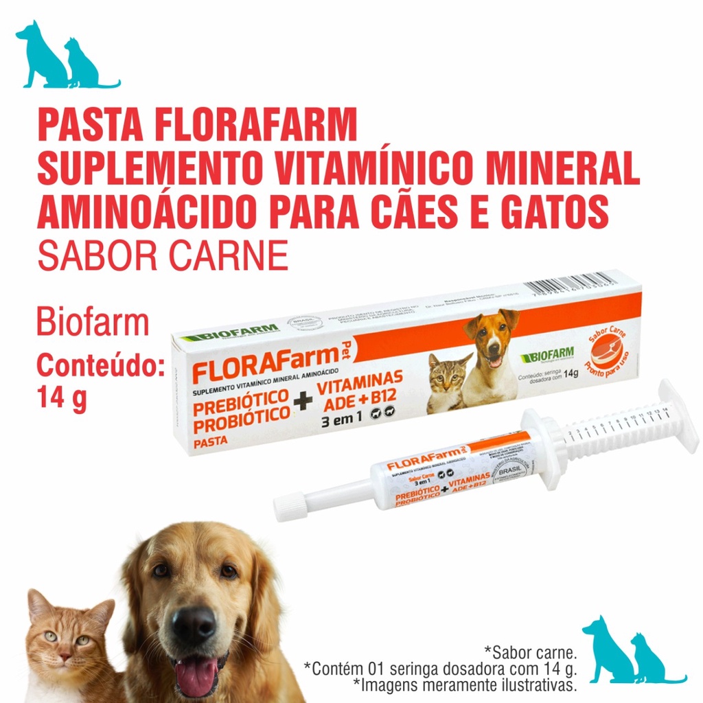 Suplemento vitamínico com probiótico e prebiótico cães e gatos pasta ...