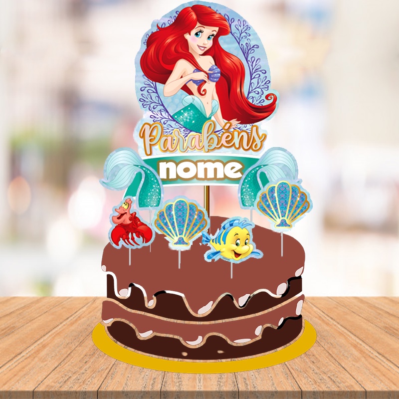 Topo de bolo princesa Ariel topper decoração festa aniversário ...