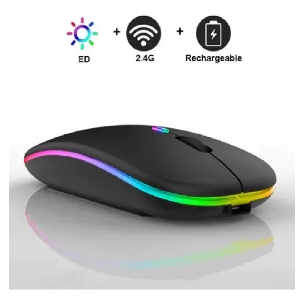 Mouse Optico Sem Fio Recarregável Led Rgb 2.4 Ghz Wirelles USB Computador Silencioso ...