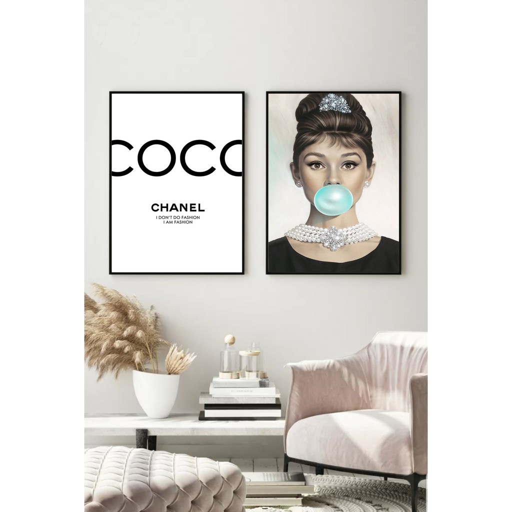 Quadro decorativo coco chanel audrey hepburn com chiclete grife A3 ...