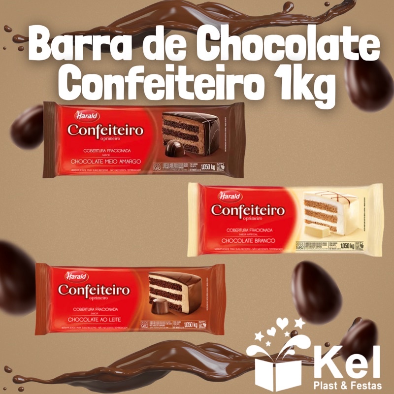 BARRA DE CHOCOLATE CONFEITEIRO 1KG Branca, Ao Leite, Meio amargo Harald Mavalerio para fazer ...