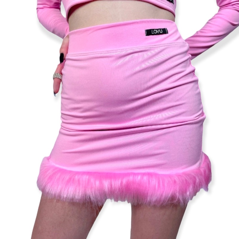 Conjunto Top Faixa Saia Justa Luvas Rosa Peluciada Pelinhos Euphoria ...