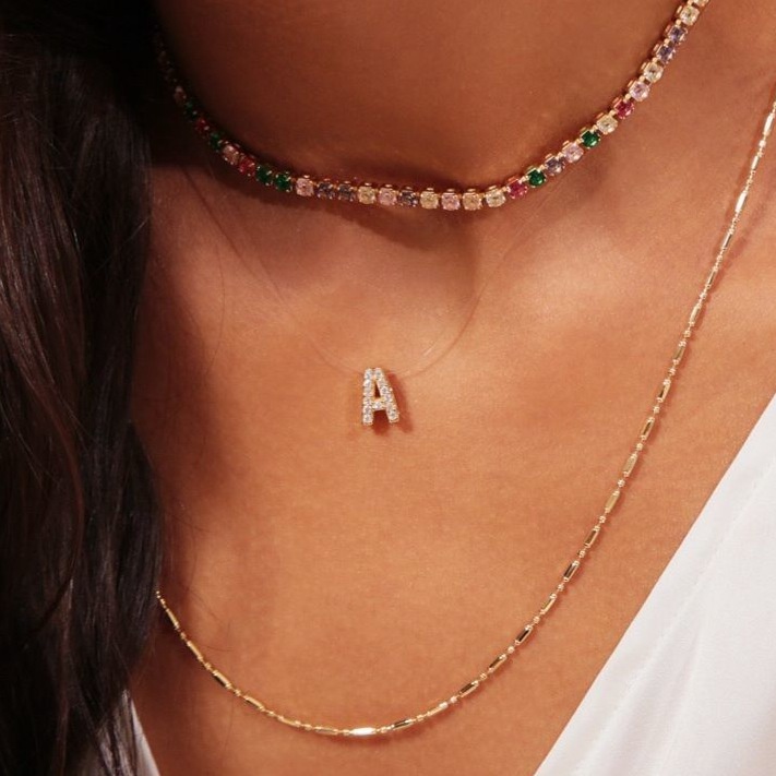 Colar Letra Strass CHOKER Folheado Inicial Cravejada no Fio de Nylon ...