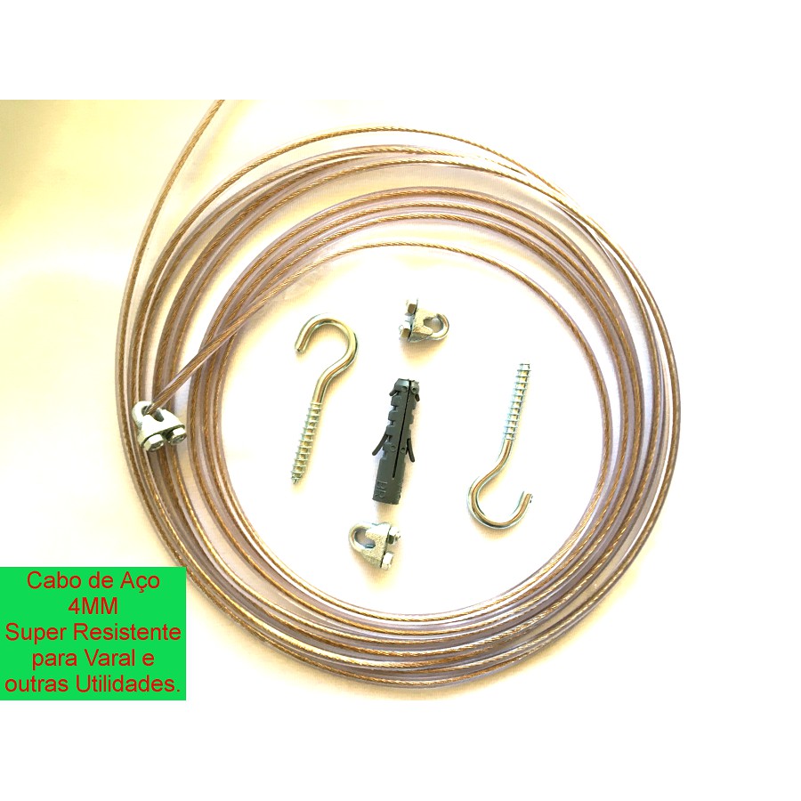 Kit Varal Cabo Aço Encapado De 4mm 21mt C/4 Gancho E 4 Clips | Shopee ...