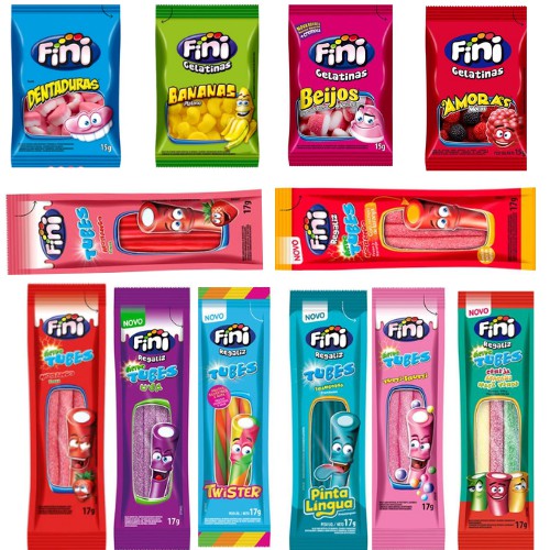 Kit 12 balas Fini Sortidos, pacotinhos de 15 ou 17 gramas. | Shopee Brasil