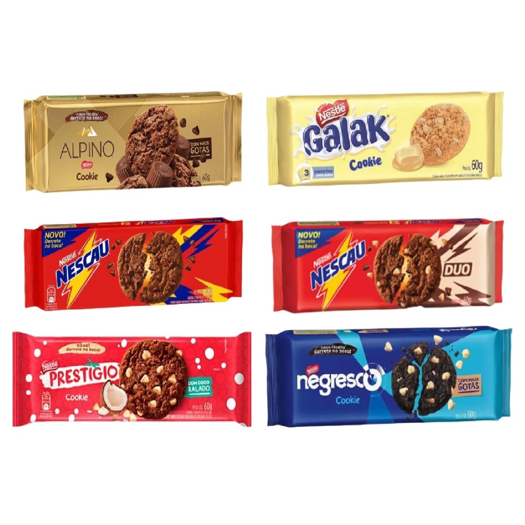 Biscoito Cookie Nestlé 60g - Sabores Diversos (Galak, Prestígio, Nescau ...