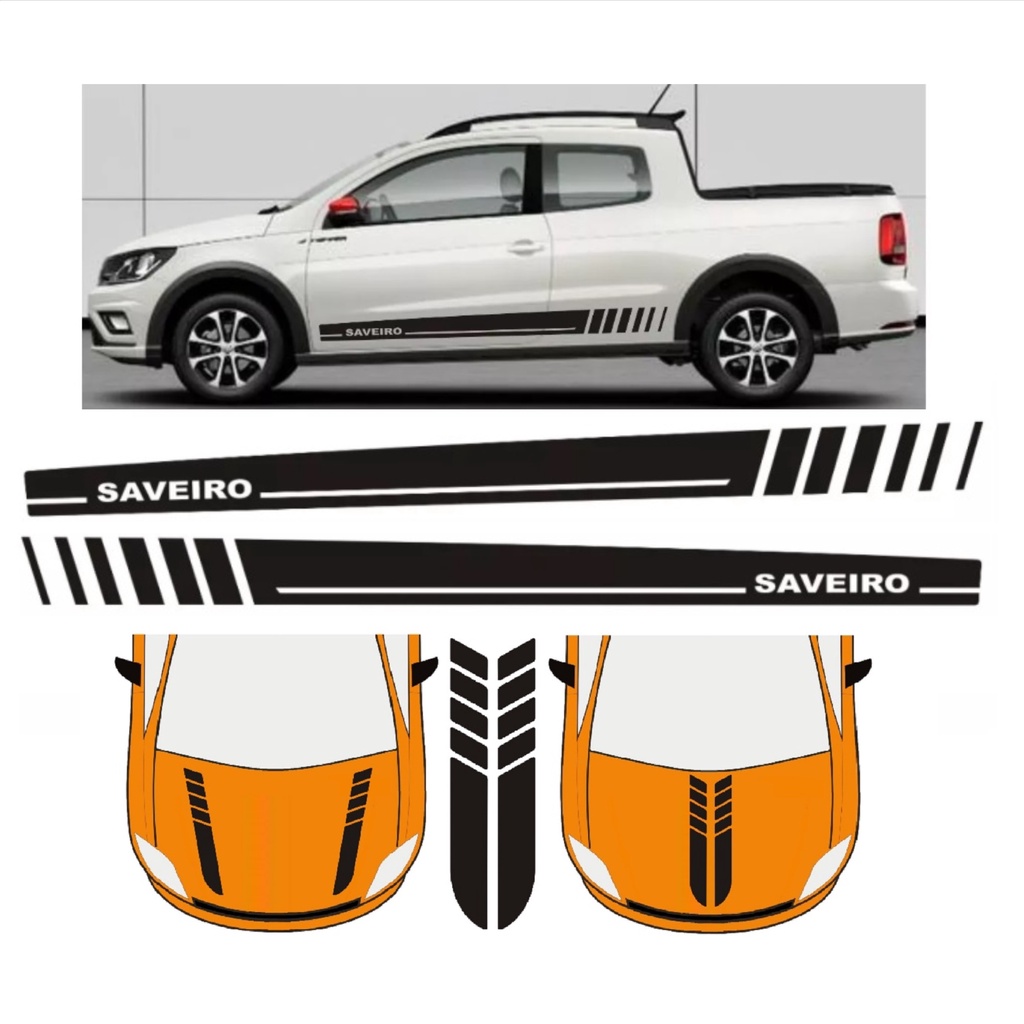 Adesivo Lateral Para VW Saveiro Pepper Cabine Dupla E C2 Capô Faixa ...