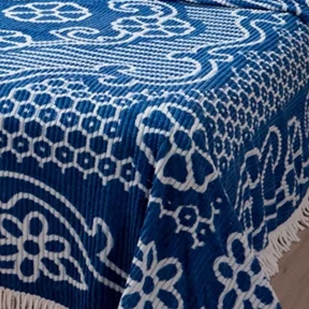 Colcha Casal Jolitex Chenille Canelada Aristocrata Azul/Branco | Shopee ...